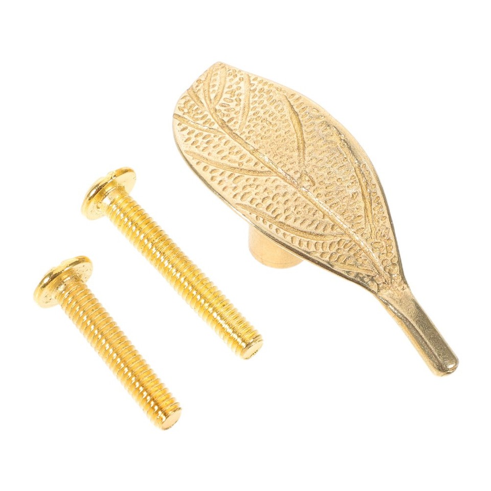Solid Brass Cabinet Knobs - Leaf Shape Drawer Pulls Single Hole for ...