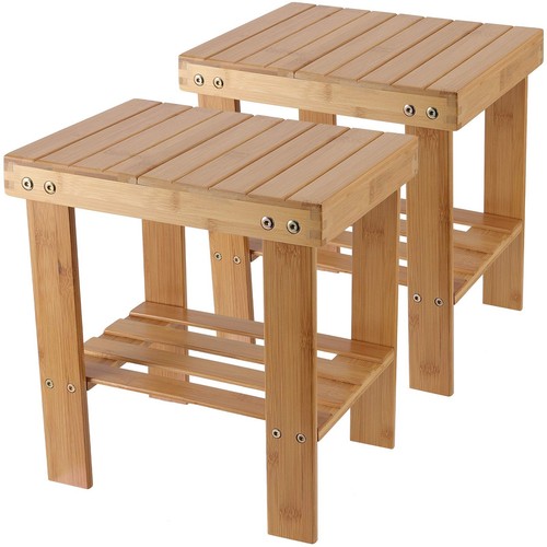 2 Pack Bamboo Step Stool, Bamboo Shower Bench, Bamboo Foot Stool ...
