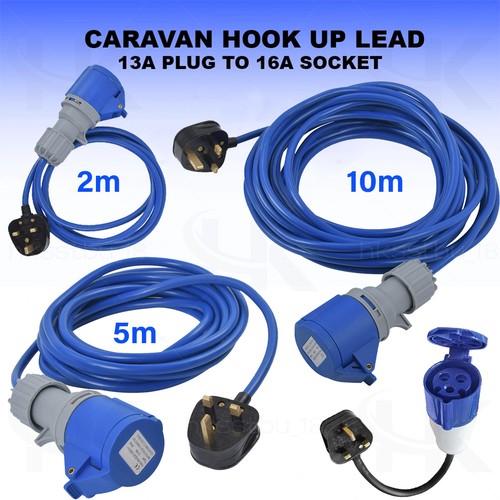 HEAVY-DUTY CARAVAN MOTORHOME 13A PLUG TO 16A SOCKET 240V MAINS HOOK UP ...