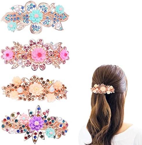 4 Packs Hair Clips Flower Rhinestone Hair Barrettes Rhinestones for ...