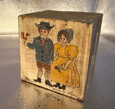 Roberta Ross Vintage 1990's Folk Art Hand Painted Wood Block - Girl ...