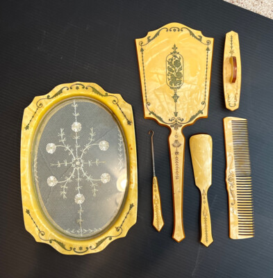 Antique Six Piece Art Deco Gold/Yellow Pearlized Celluloid Bakelite ...