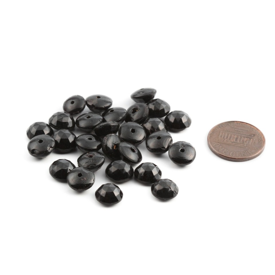 lot (24) Czech vintage round faceted black headpin glass beads button 9mm | eBay