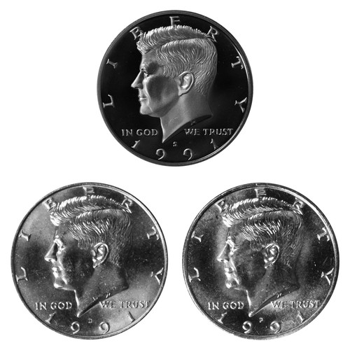 1991 P D S Kennedy Half Dollar 50c Year set Proof & BU US 3 Coin lot | eBay