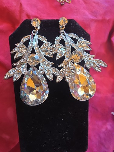 Earrings Pierced Chandlier Bridal Prom Silver Tone Cascade Leaf ...