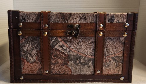 Old World Map Wooden Treasure Chest W/ Leather Straps And Brass Clasp ...