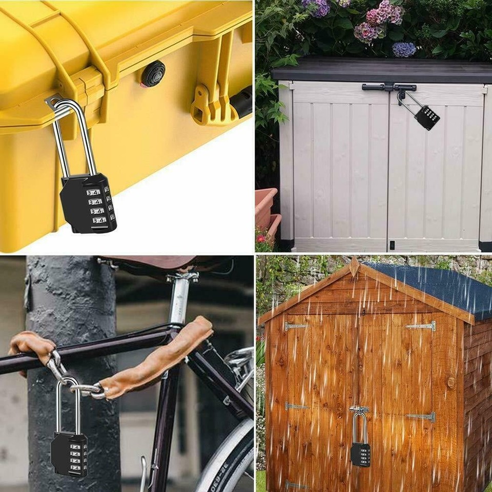 2X Padlock Extra Long Shackle Loop 4 Digit Number Combination Lock ...