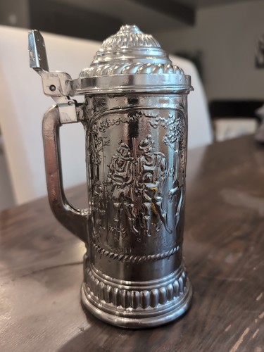 Vintage Lidded German tankered Beer Stein Heavy Silver Metal Overlay on ...