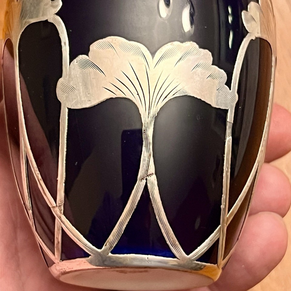 Lenox Cobalt Blue Vase with Sterling Silver Overlay Ginkgo Leaf | eBay