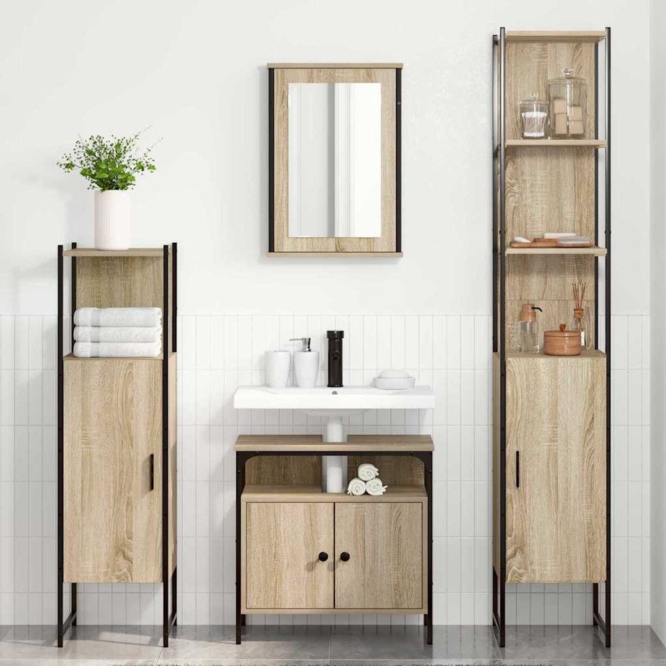 vidaXL Set di mobili per il bagno con lo scaffale 4 pcs rovere sonoma ...
