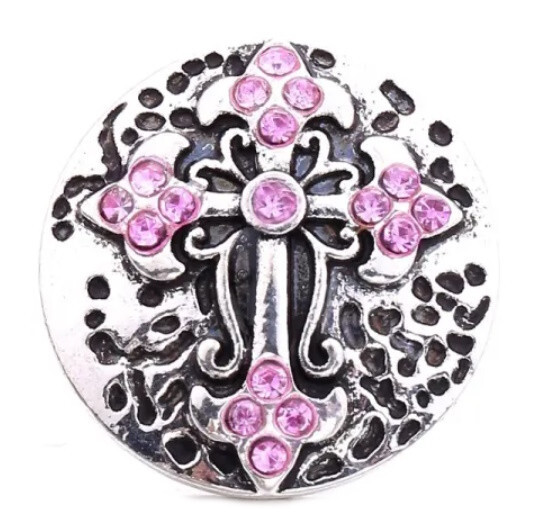 Silver Pink Rhinestone Cross 20mm Snap Charm For Ginger Snaps Magnolia ...