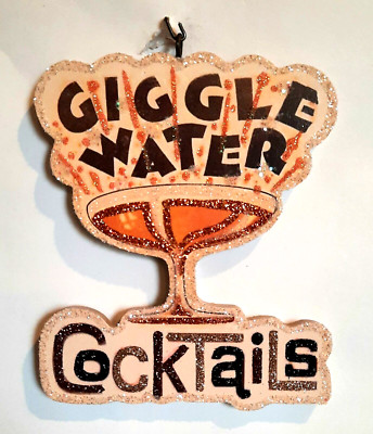 GIGGLE WATER, COCKTAILS, CHAMPAGNE GLASS * Glittered HOLIDAY ORNAMENT ...