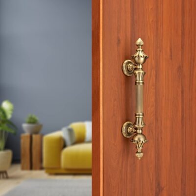 Set of 2 Antique Finish Lotus Door Handles for Main Door Zinc Alloy ...