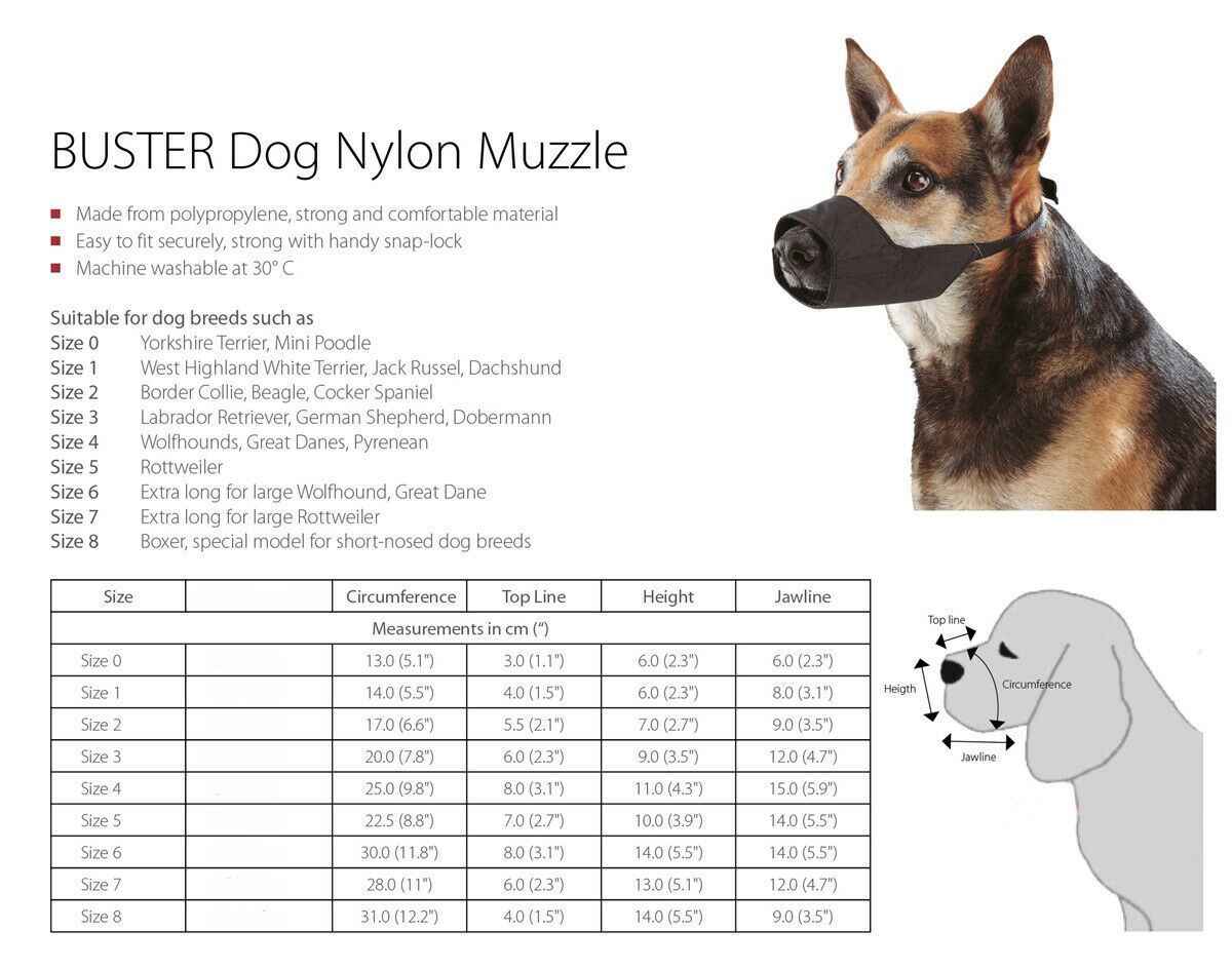 Buster Nylon Muzzle Size 8 Dog Muzzles for sale online | eBay