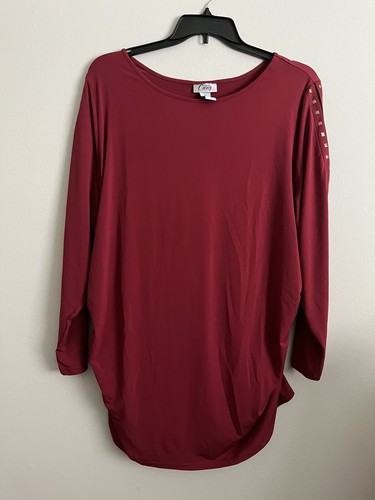 Catherines Curvy Womens Plus Size 3X Top Red Long Split Sleeve Career ...