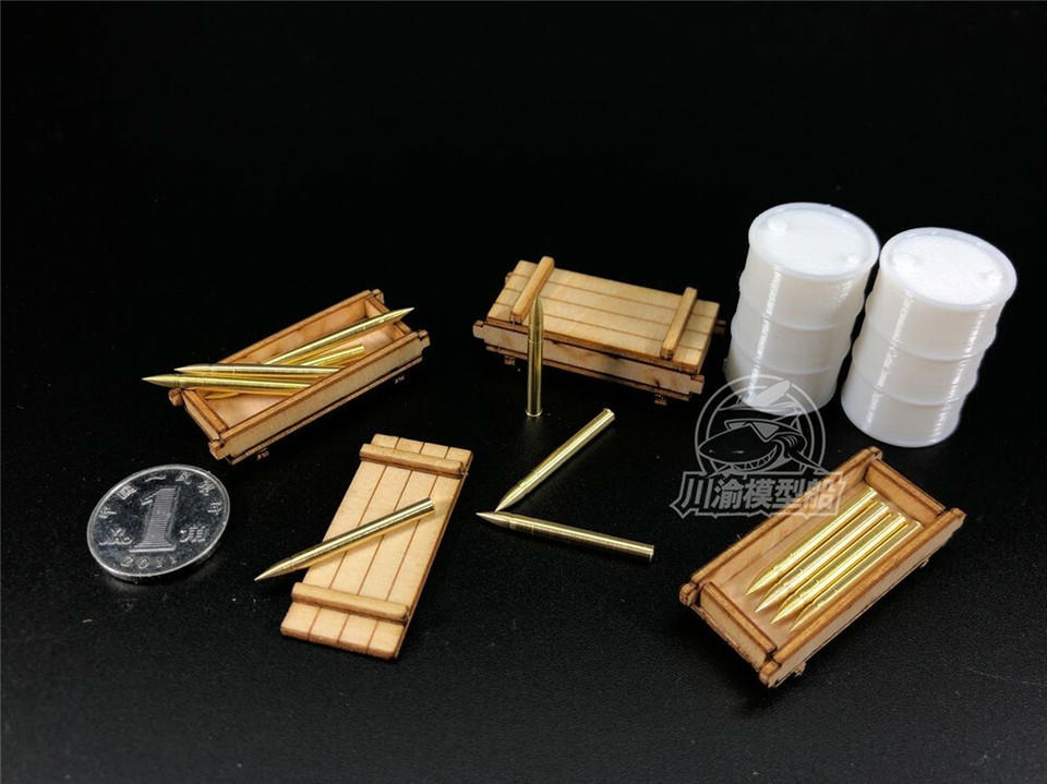 1/35 Scale 75mm Tank Bullets Metal Model with Ammunition Box Oil Drum ...