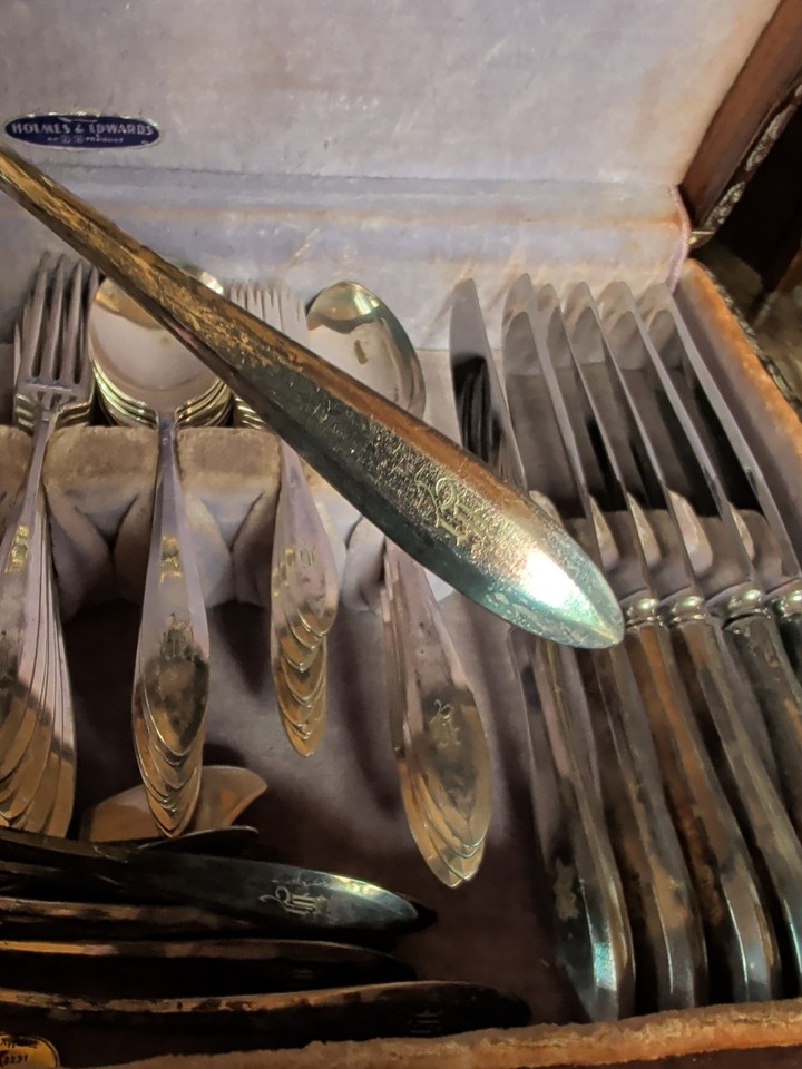 VTG PATRICIAN 1914 Community Plate Silverware Huge 87 Piece Monogrammed ...