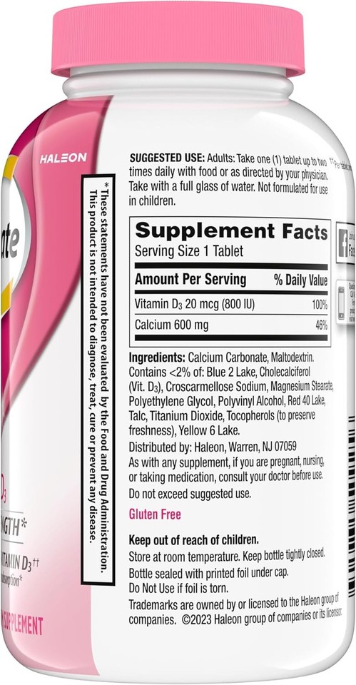 Caltrate 600 Plus D3 Calcium And Vitamin D Supplement 200 Count Tablets ...