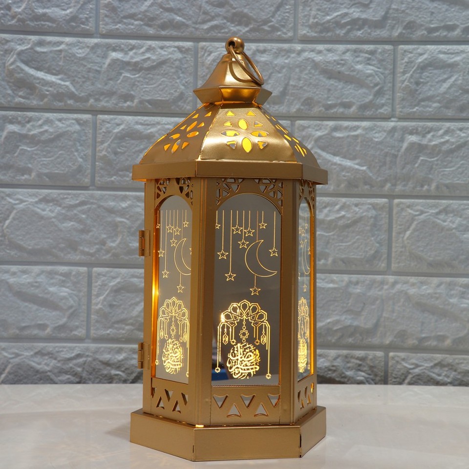 Eid Storm Lamp Moon and Stars Pattern Iron Ramadan Lantern Portable ...