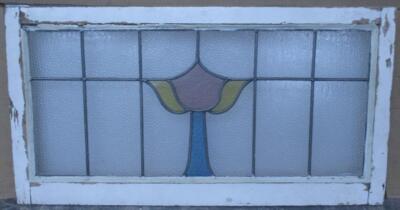 OLD ENGLISH LEADED STAINED GLASS WINDOW TRANSOM ABSTRACT 34" x 17 3/4 ...
