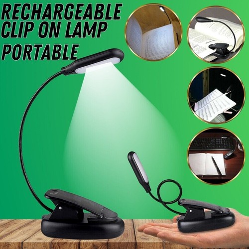 USB Rechargeable Small LED Reading Book Light W/ Flexible Clip Desk ...