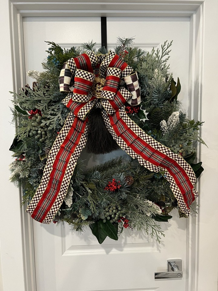 Rare MACKENZIE CHILDS LARGE Courtly Check Regal Christmas Ribbon Tassel ...