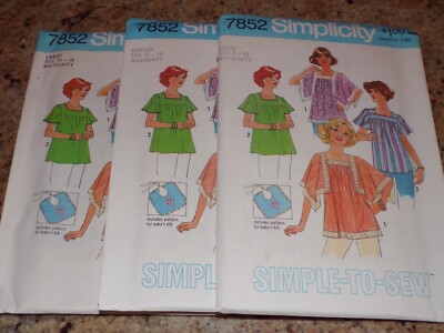 🌺 UNCIRCULATED 1977 SIMPLICITY #7852 - MATERNITY HANKIE TOP PATTERN SM ...