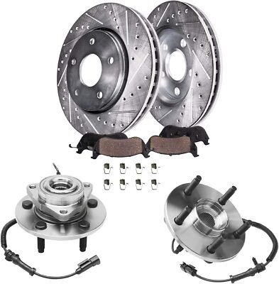 Front Drilled Brake Rotors Pad Wheel Bearings Assembly Kit for Dodge ...