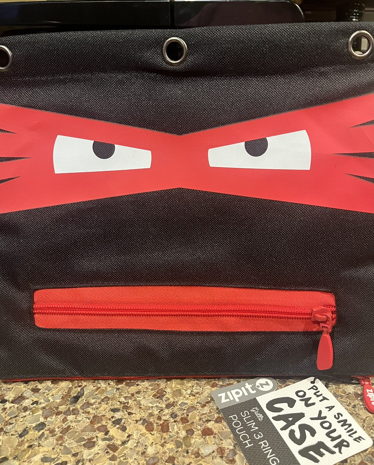 Zipit GRILLZ Ninja Pencil Case Pouch 3 Ring Binder Red Silver Teeth | eBay