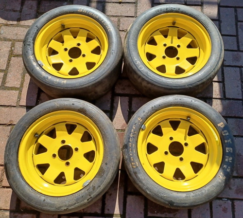 MG Midget Sprite Set Weller 13" x 6" wheels with racing slick tyres ...