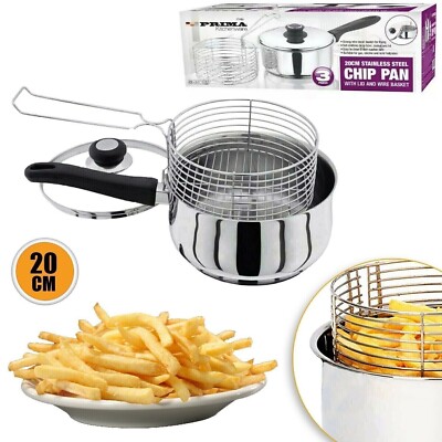 20cm STAINLESS STEEL DEEP INDUCTION FRYER SET & CHIP PAN POT + LID ...