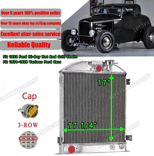 3 Row Aluminum Radiator For 1932 Ford Hi-Boy Hot Rod Grill Shells Ford ...