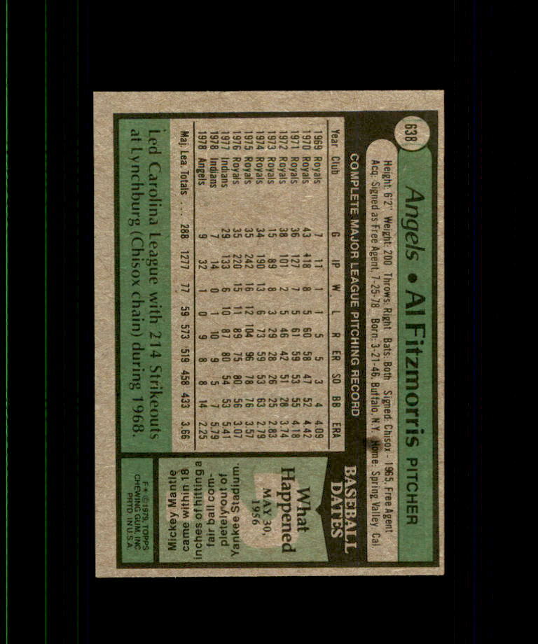 1979 TOPPS BASEBALL CARD WELL CENTERED CALIFORNIA ANGELS #638 AL ...