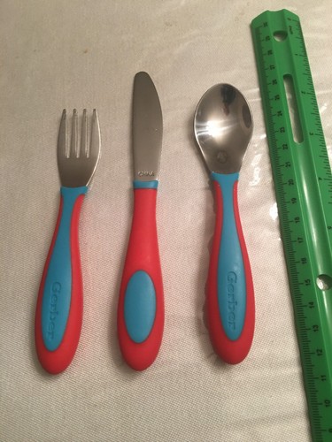 Gerber Toddler Easy Grip Knife, Fork and Spoon 3 Piece Place Setting | eBay