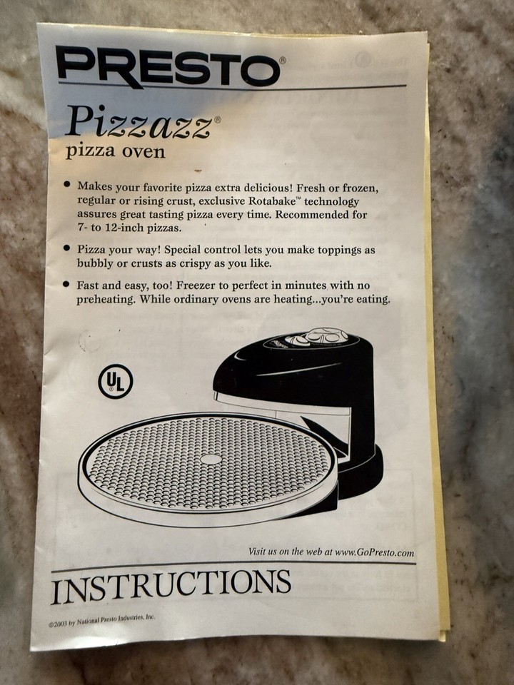 Presto Pizzazz Plus Rotating Pizza Oven - Black (3430) 729728406610 | eBay