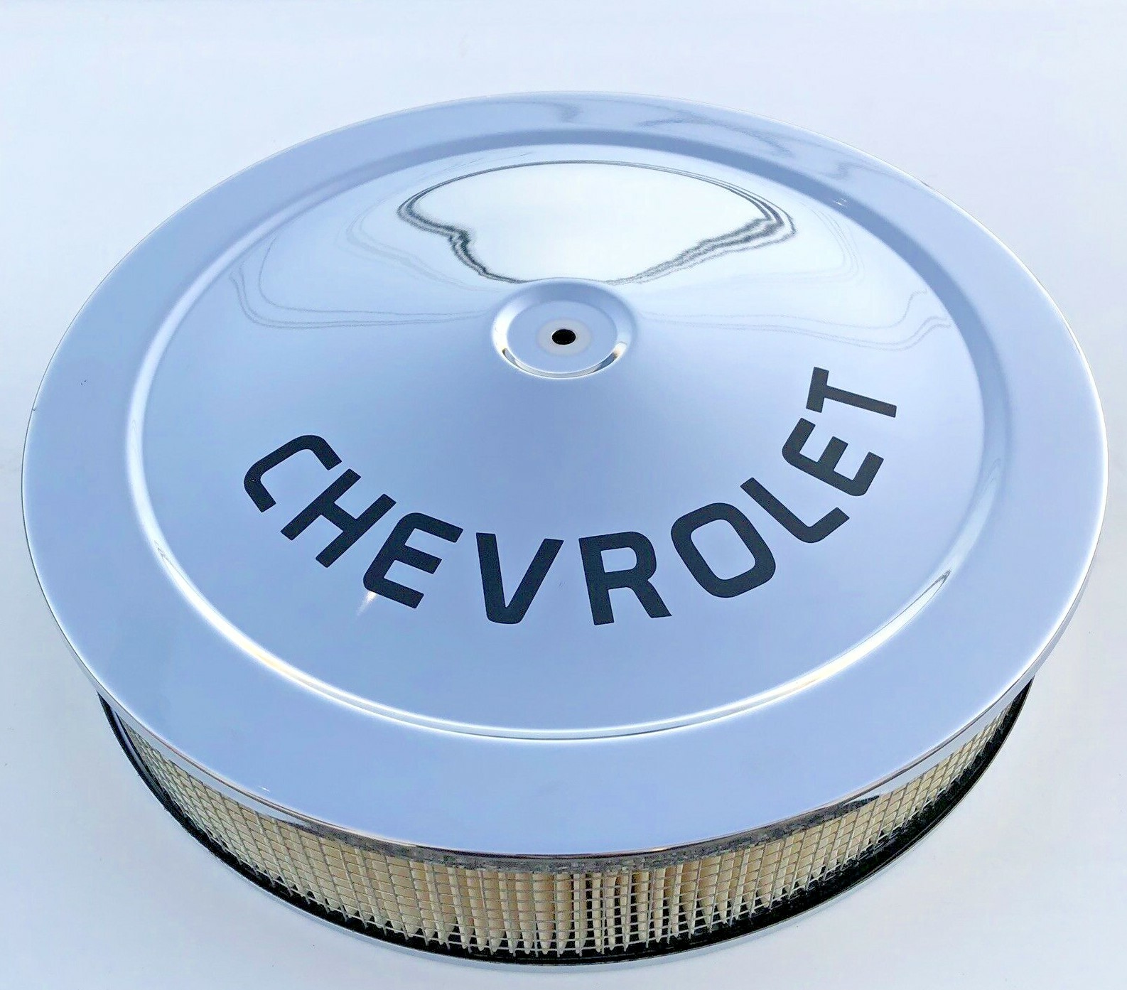 Chevrolet Chrome Air Cleaner BLACK Logo 14x3 SB 350 383 BB 396 454 NEW ...