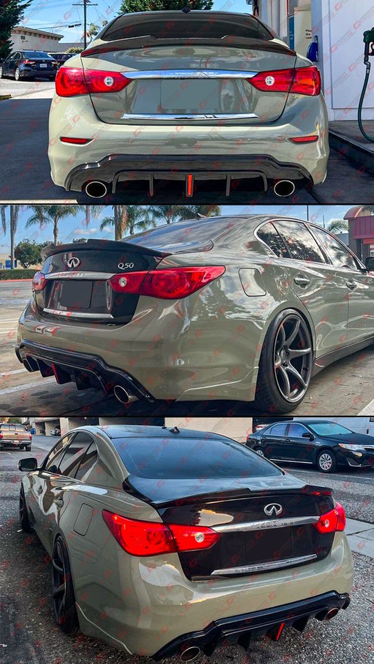 GLOSSY BLACK REAR BUMPER DIFFUSER W/ V2 LED BRAKE LIGHT FOR 2014-17 ...