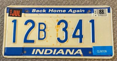 Indiana 1988 CLINTON COUNTY BACK HOME AGAIN SLOGAN License Plate # 12B ...