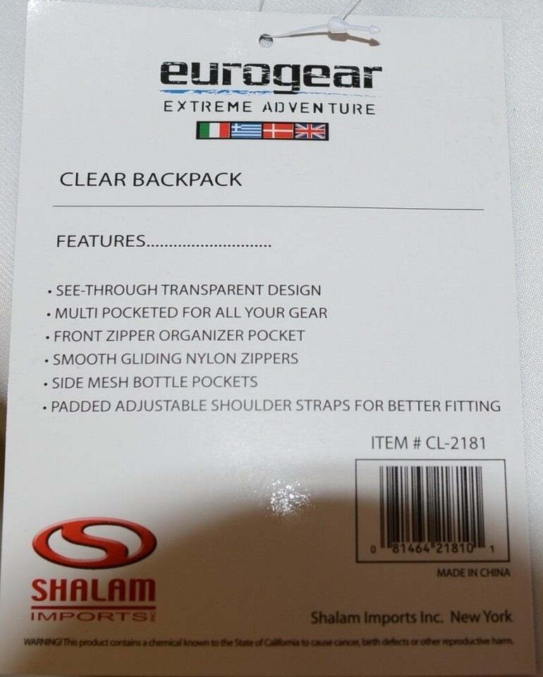 Shalam Imports Brand Eurogear Extreme Adventure Clear Backpack Blue | eBay