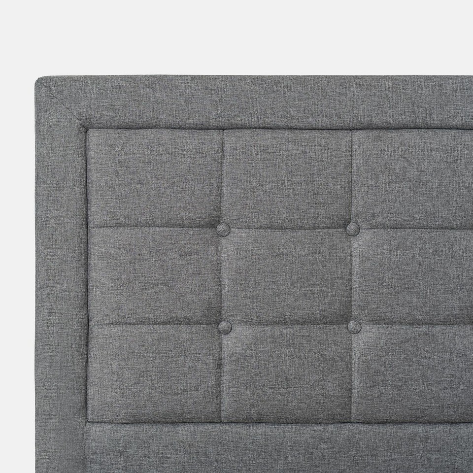 Double Bed Frame Padded Headboard Grey Sprung Mattress Upholstered ...