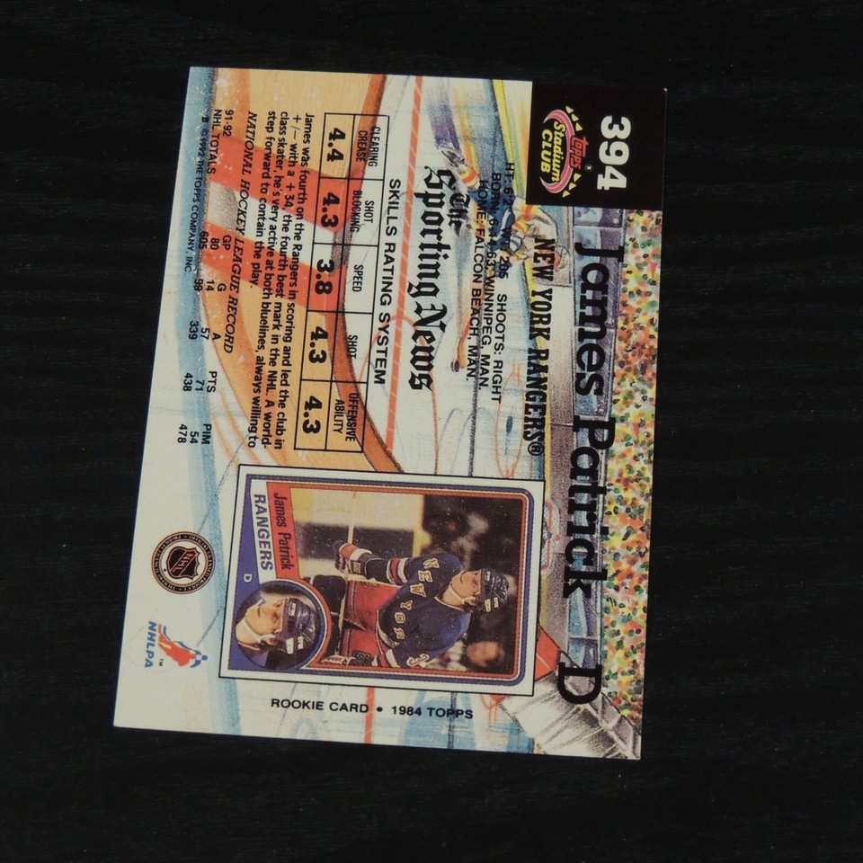 1992 James Patrick Topps Stadium Club Card New York Rangers #394 | eBay