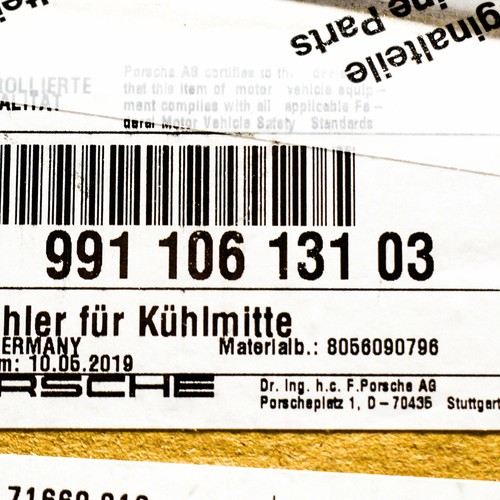 PORSCHE 911 991 3.4P 261KW LEFT COOLANT RADIATOR 99110613103 2014OEM NO ...