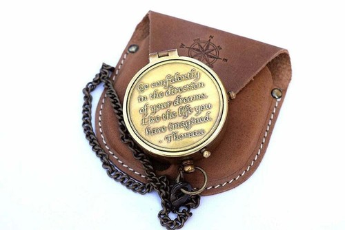 Antique Vintage Maritime 2" brass pocket nautical compass with leather ...