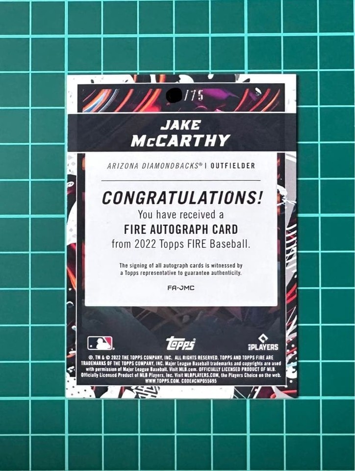 Jake McCarthy 2022 Topps Fire Auto Green RC /75 Arizona Diamondbacks ...