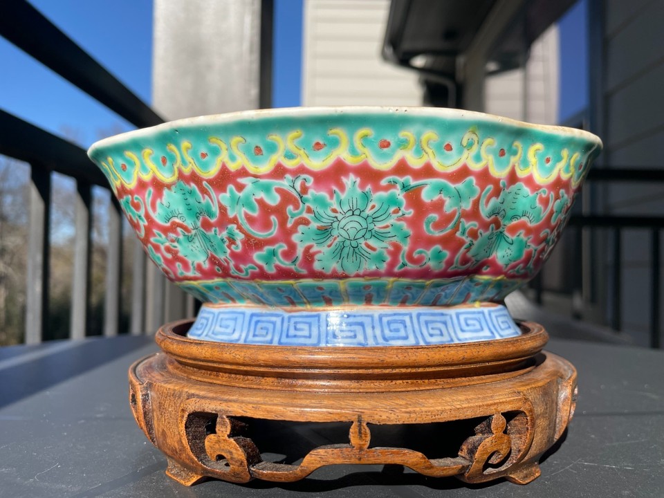 Rare Chinese 19th C. Qing Ruby Back Famille Rose Qianlong Marked Lotus ...