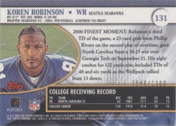 2001 Topps Finest Koren Robinson #131 for sale | eBay