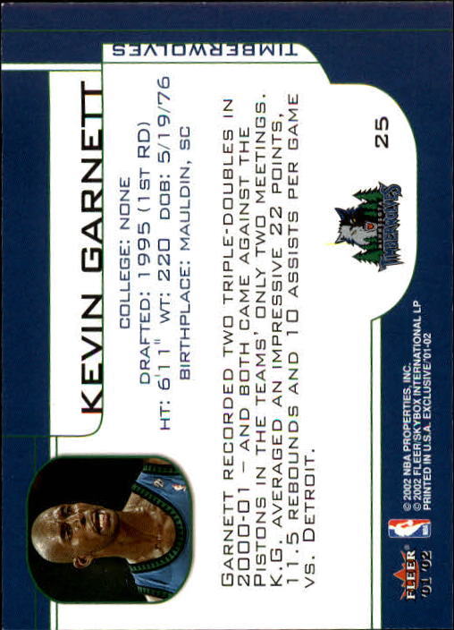 2001-02 Fleer Exclusive #25 Kevin Garnett | eBay