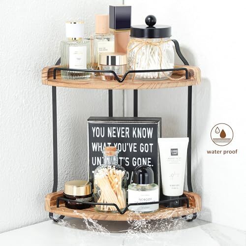 2 Tier Bathroom Countertop Organizer, Wood Corner Bathroom Counter ...