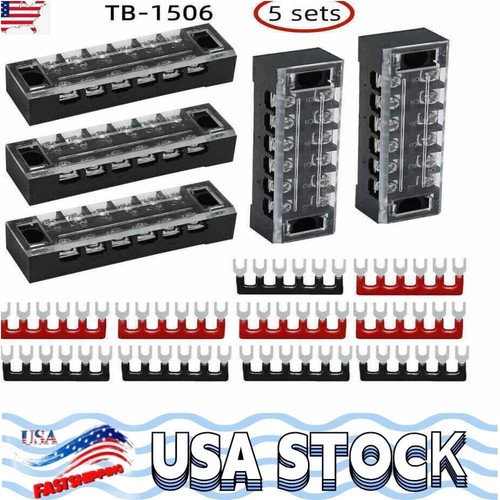 600V 15A Dual Row 6 Position Screws Terminal Electric Barrier Strip ...
