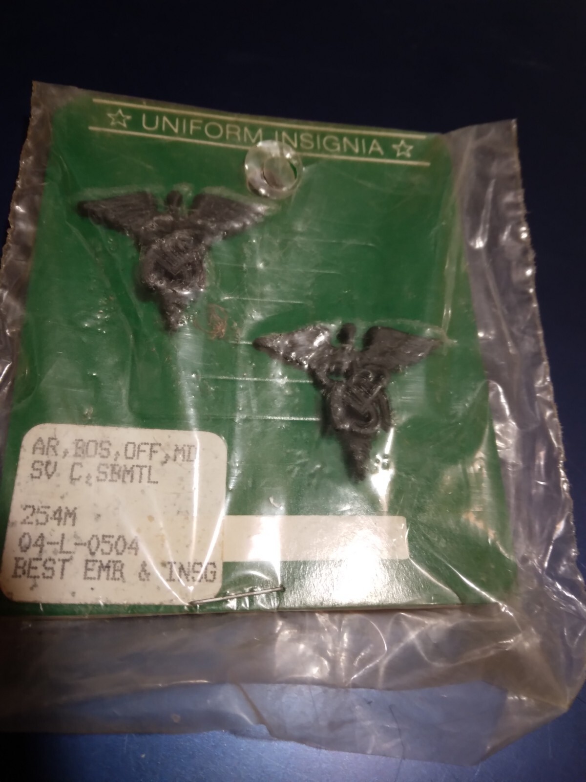 US Army Subdued (Black) Medical Services Officer Collar Badges(23-1658 ...